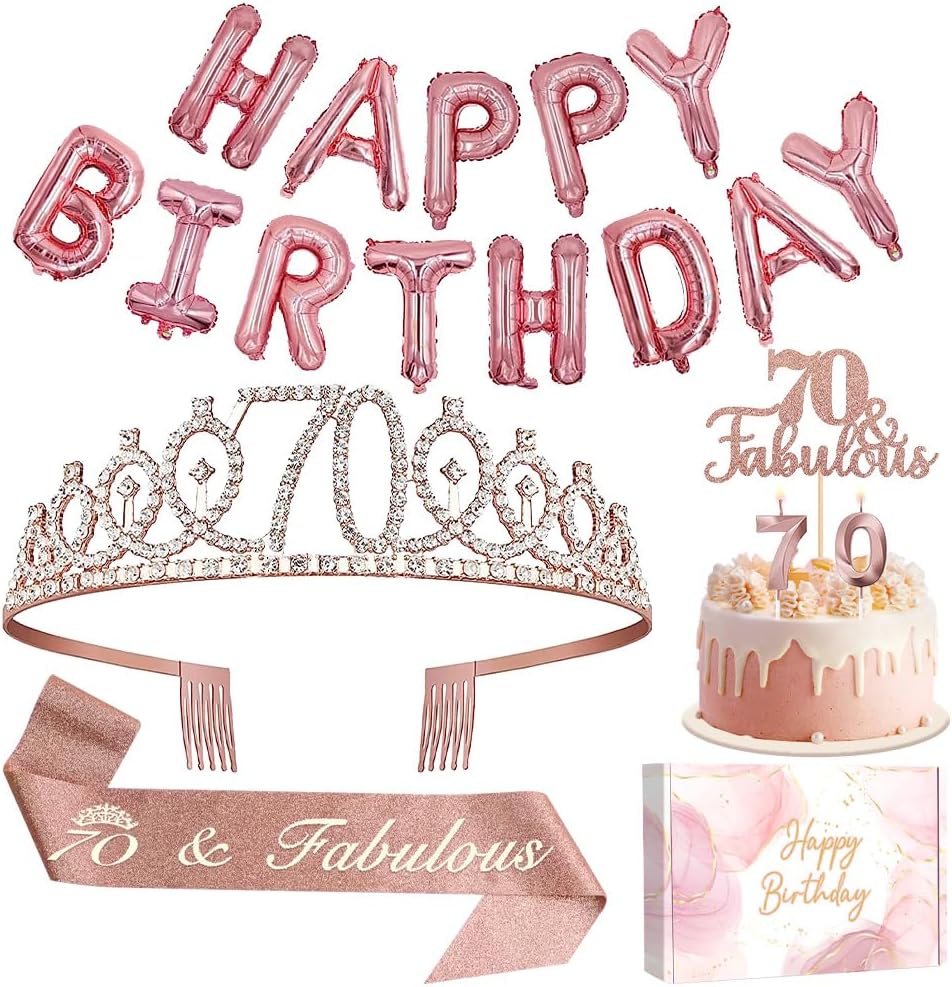 Amazon.com: 70th Birthday Decorations for Her, Including Happy Birthday Letter Balloons Banner ...