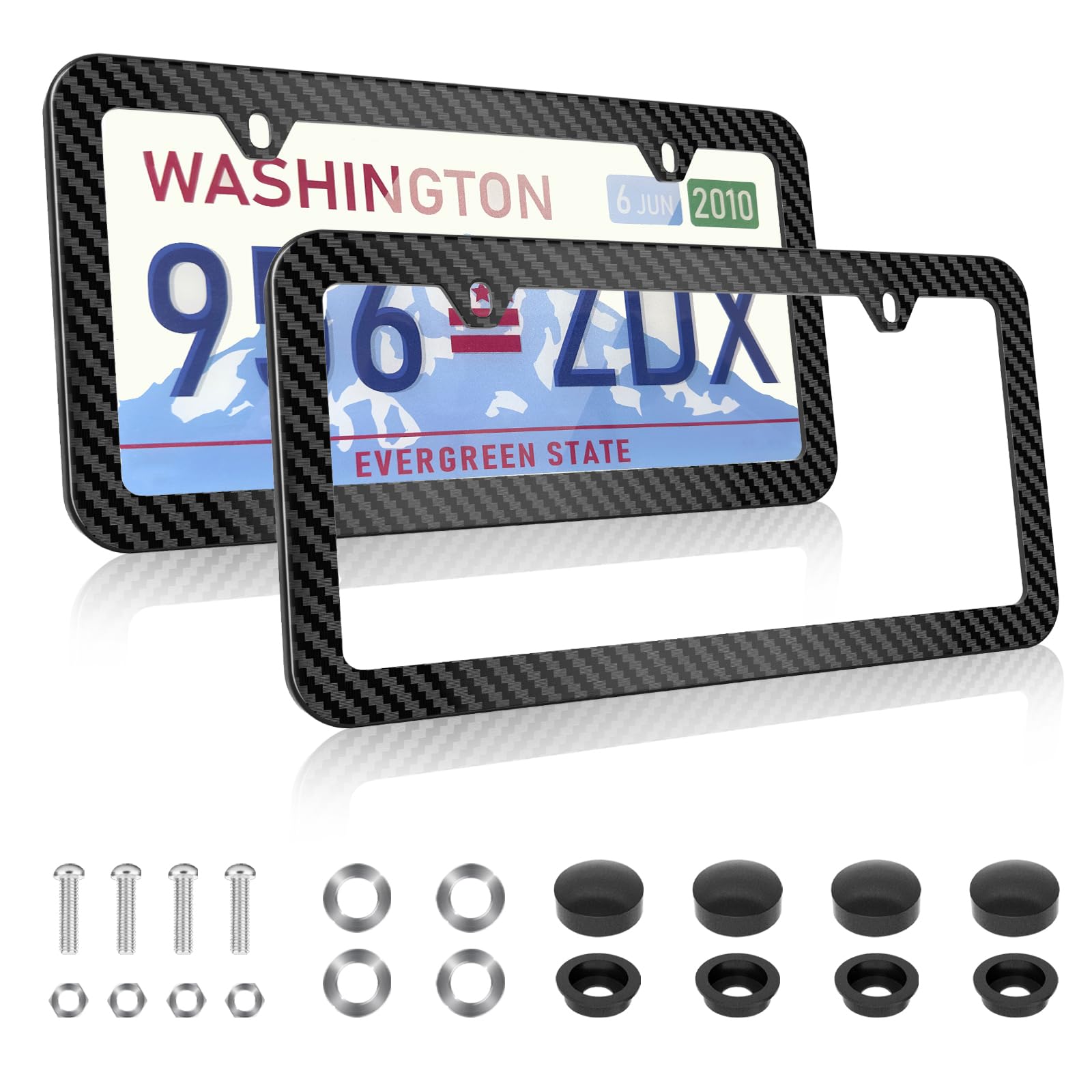 Amazon.com: Keyiduid Carbon Fiber License Plate Frames, 2 Pack Black ...