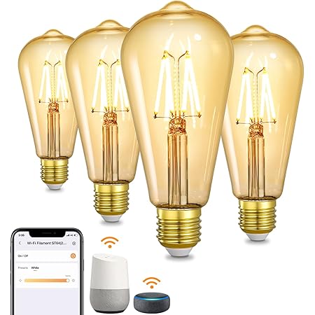 helloify Edison ST19(ST64) WiFi LED Smart Bulb, Filament Vintage Style ...
