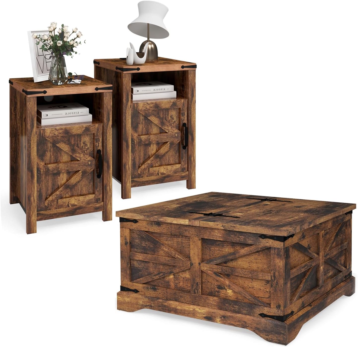 Amazon.com: oneinmil 3-Piece Farmhouse Table Set Includes 31” Coffee ...