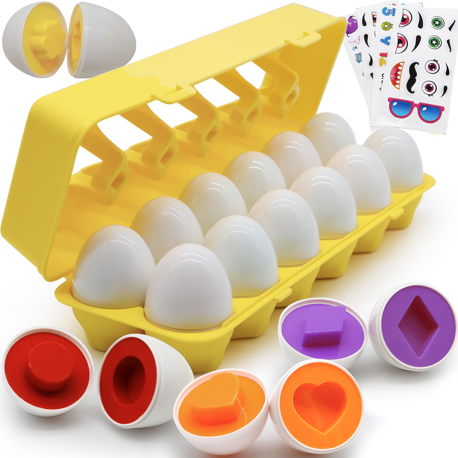 Amazon.com: Wanonoo 12 Pcs Matching Egg Toys for Toddlers 1-3 0-2 Shape ...
