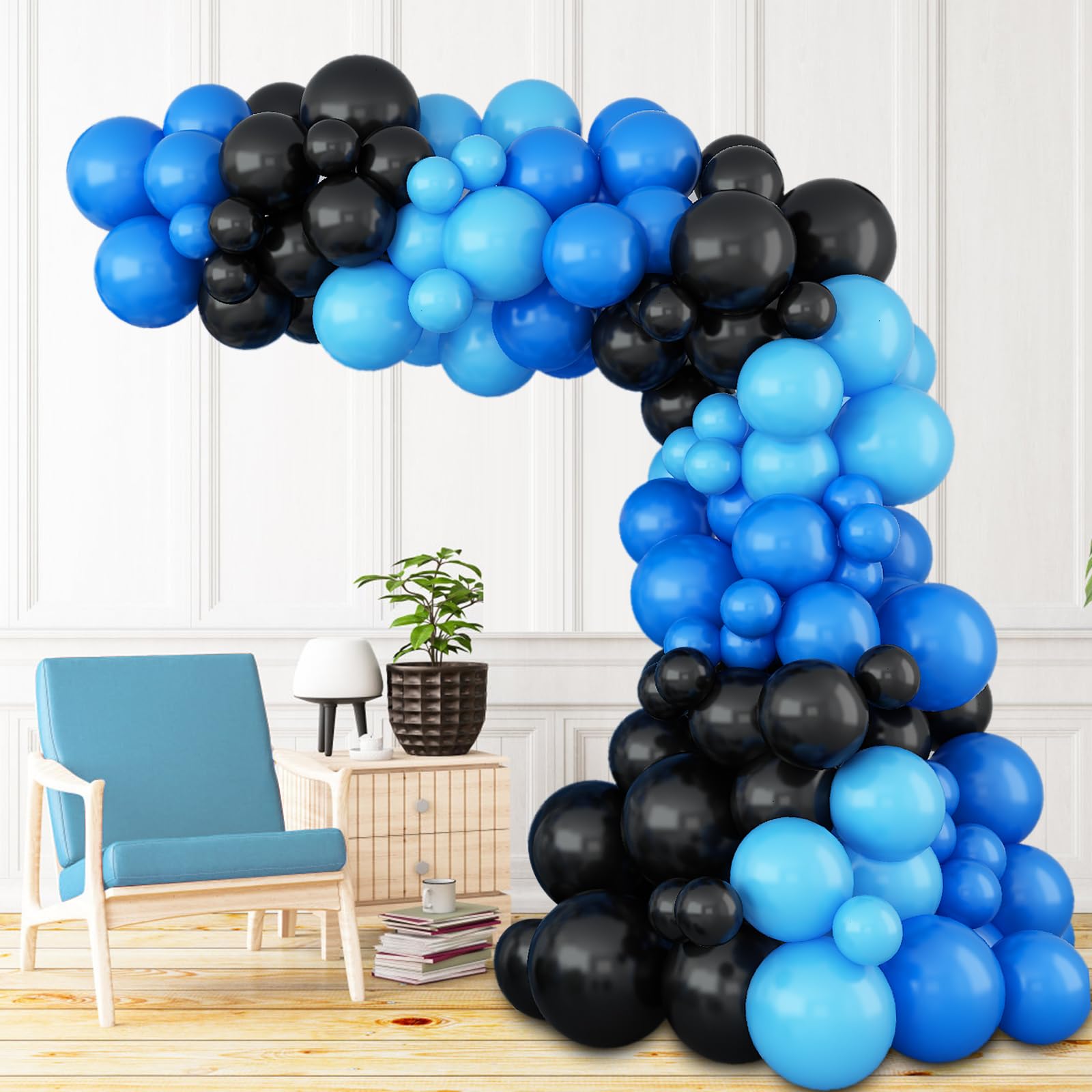 Snapklik.com : Blue & Black Balloon Garland Kit - Blue & Black Balloons For Birthday Parties