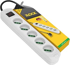ILOCK power strip, 5 outlets with switch, 3500W (White, 1.5 m): Buy ...