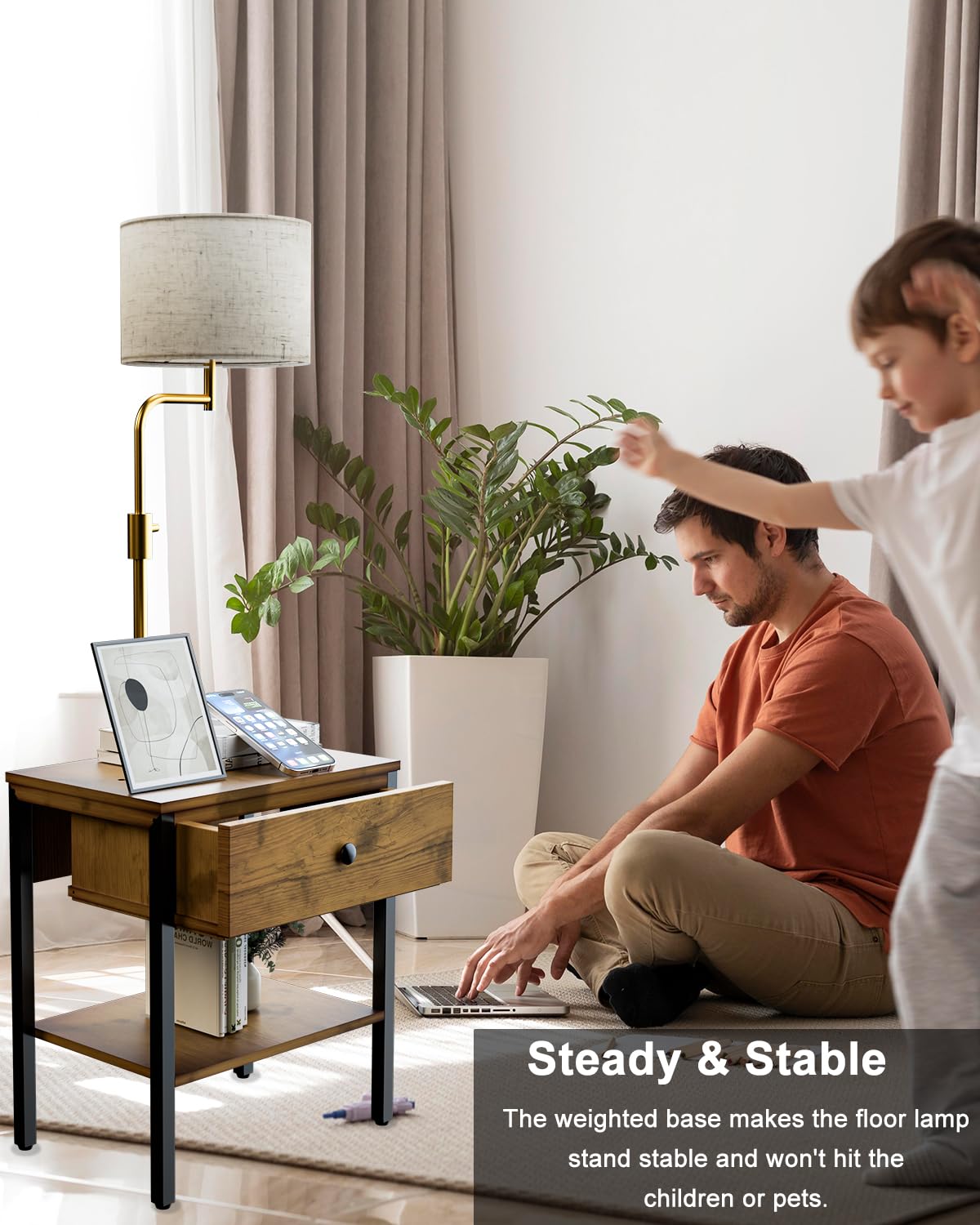 Adjustable End Table With Lamp Attached ANTLUX LED Floor Lamp With End