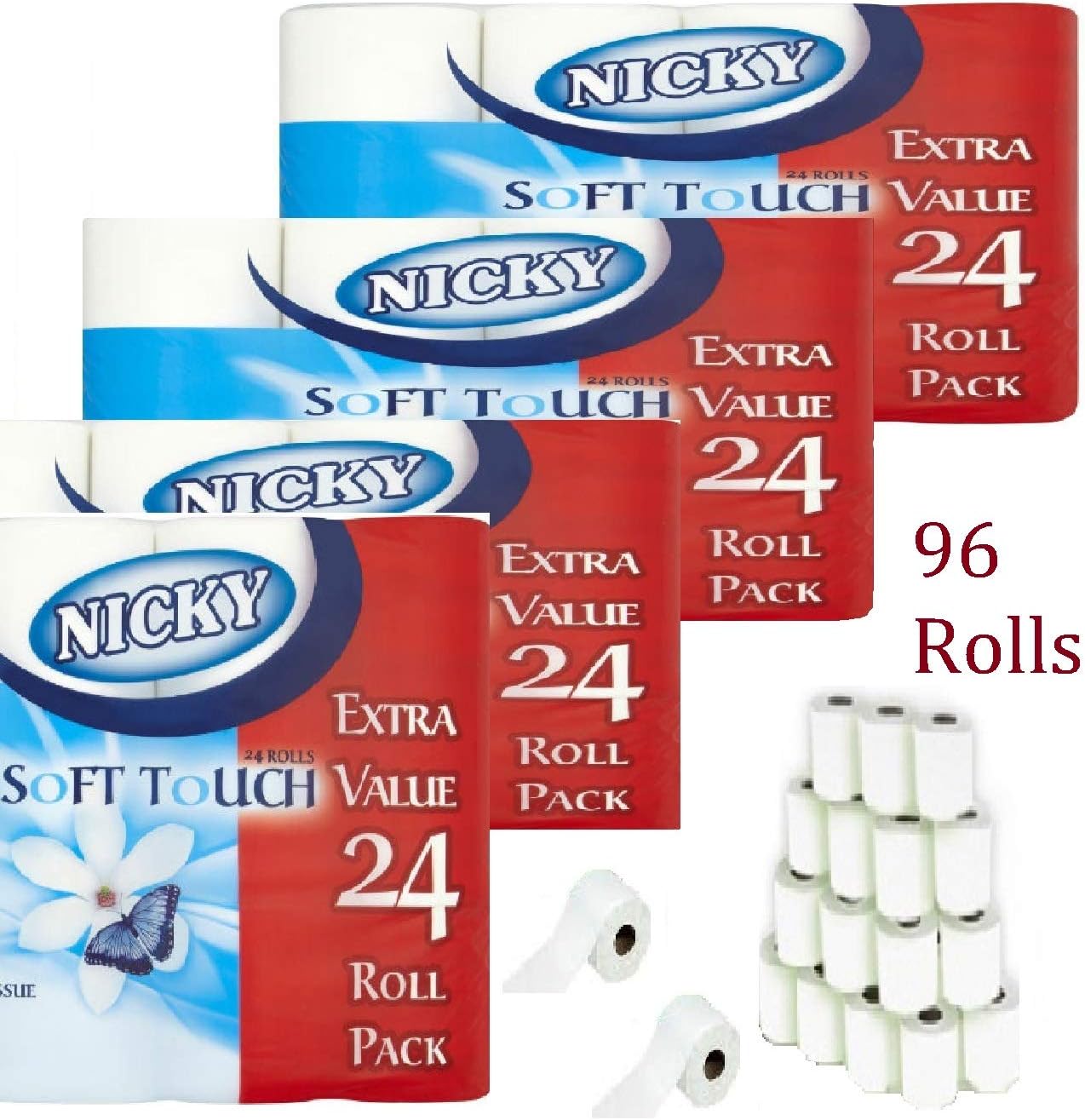 Nicky Soft Touch 96 Rolls 2 Ply Soft Touch Toilet Tissues 200 Sheets ...