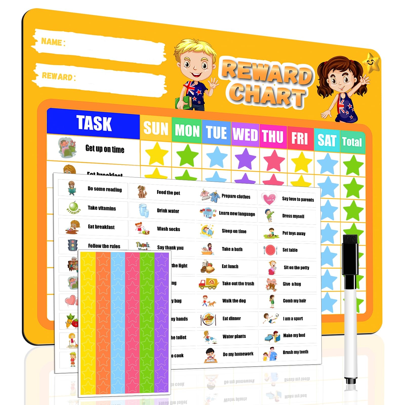 Buy Behavior Chart for Kids - Reusable Star Stickers for Kids Reward ...