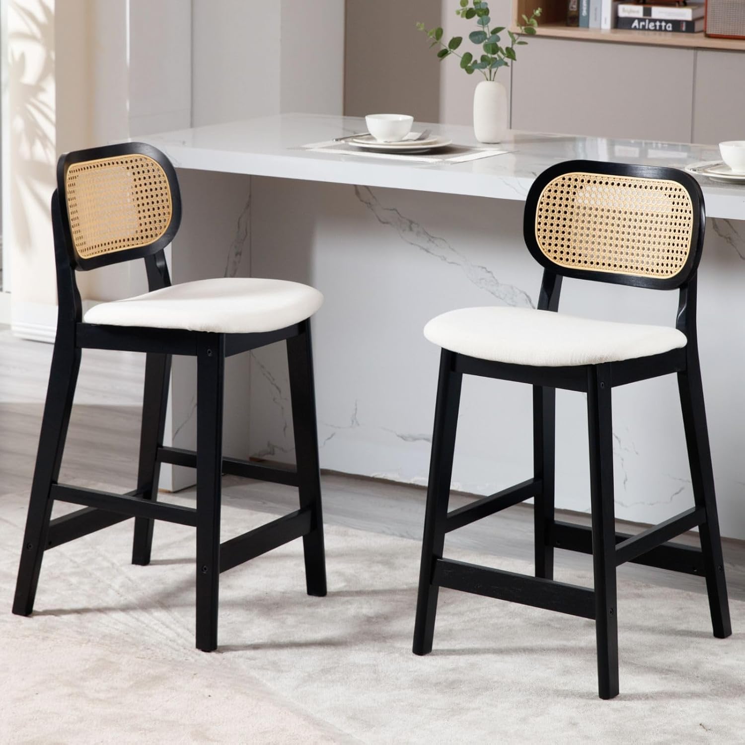 Amazon.com: ROCITY Black Rattan Counter Stools Set of 2 Farmhouse ...