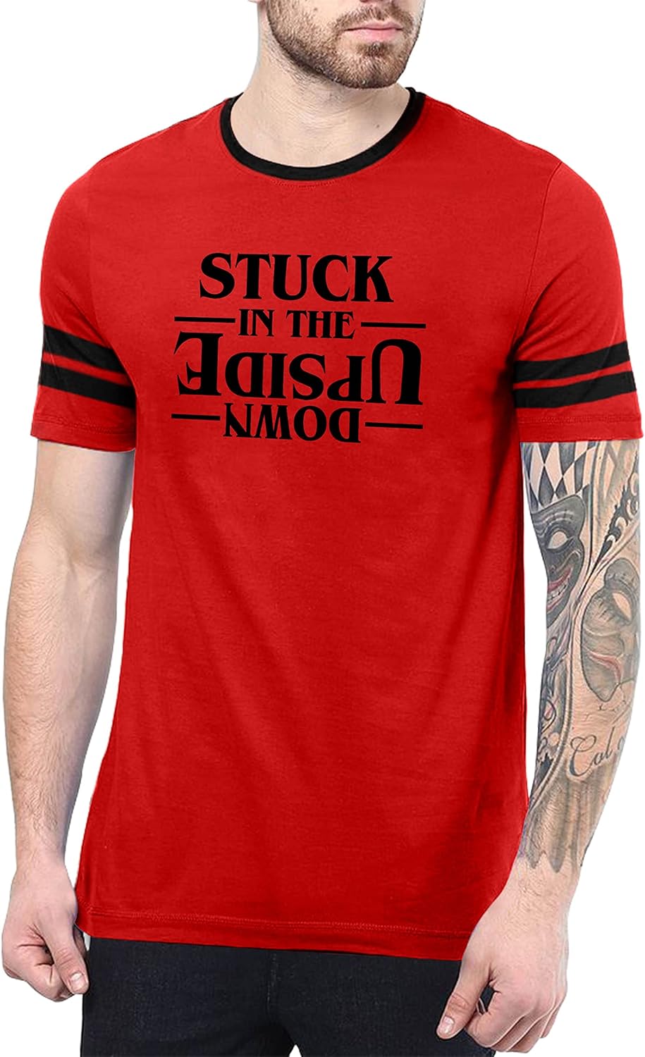 Amazon.com: Red Mens Stuck Upside Down Shirt Stranger Merch Things ...