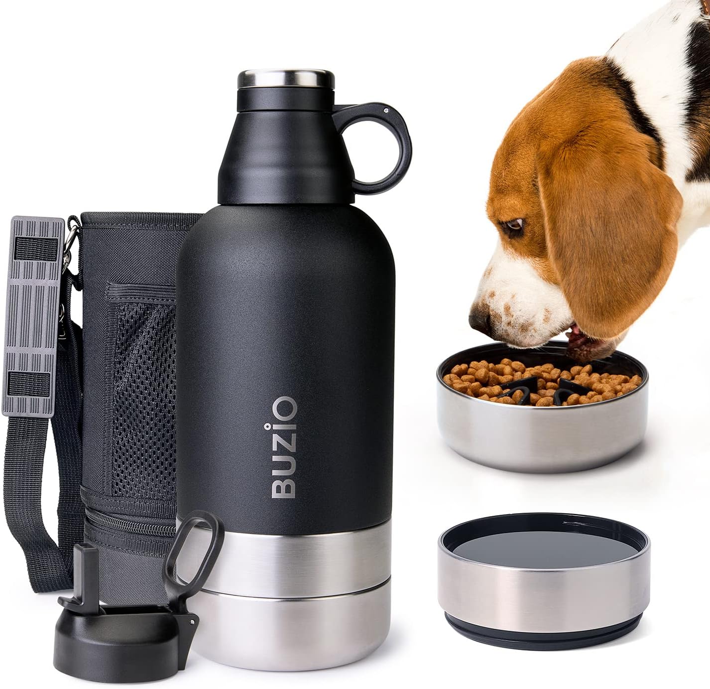 Amazon.com : BUZIO 64oz Dog Travel Bottle with 2 Dog Bowls & Nylon ...