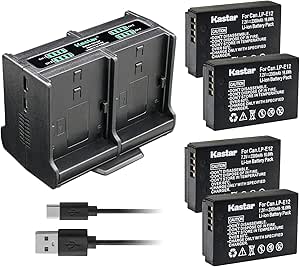 Amazon.com : Kastar 4-Pack Battery & Quadruple Charger Compatible with Canon LP-E12 LPE12 ...