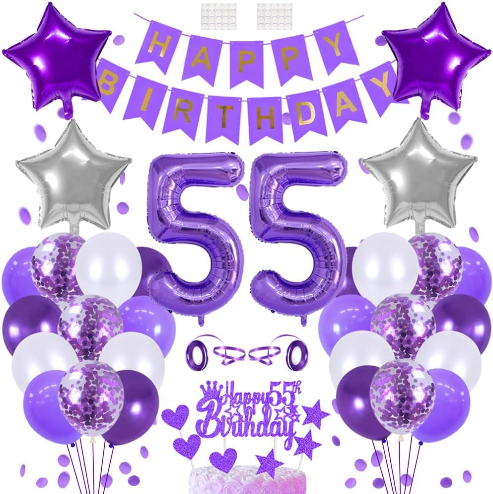 Amazon.com: 55 Birthday Decoration Happy Birthday Banner Balloons ...
