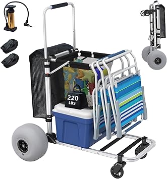 Amazon.com : GDLF Beach Cart for All Types of Sand, Foldable Beach Cart ...