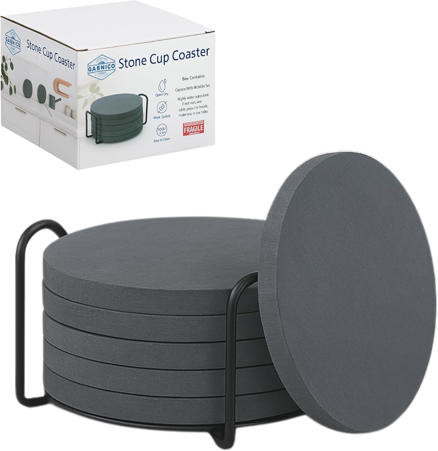 Amazon.com: GABNICO Home Stone Coaster Set of 6 - Stone Coasters with ...
