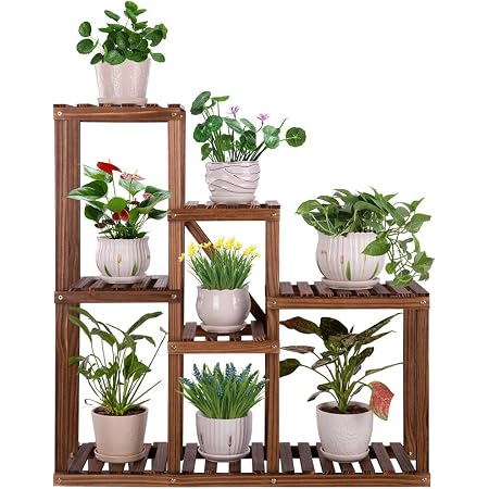 Amazon.com : Ufine Multi-Tier Wood Plant Stand Indoor Outdoor Ladder ...