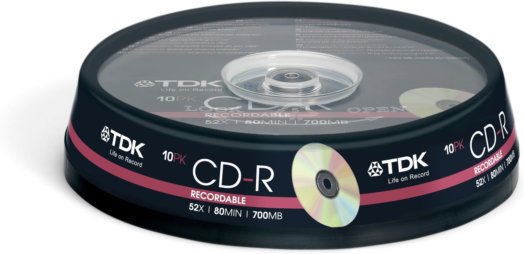 TDK CD-R80CBA10-B CD-R 80min 52x 10 Pack Spindle : Amazon.co.uk ...