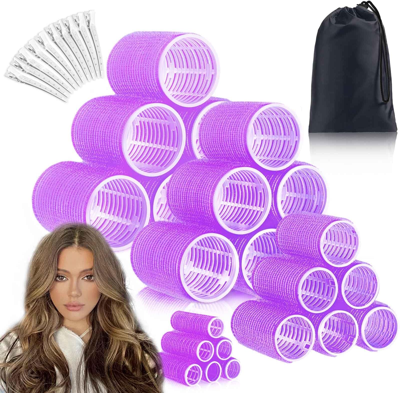 Amazon.com : EHBELIF Jumbo Hair Rollers Set with Clips 34Pcs Rollers ...
