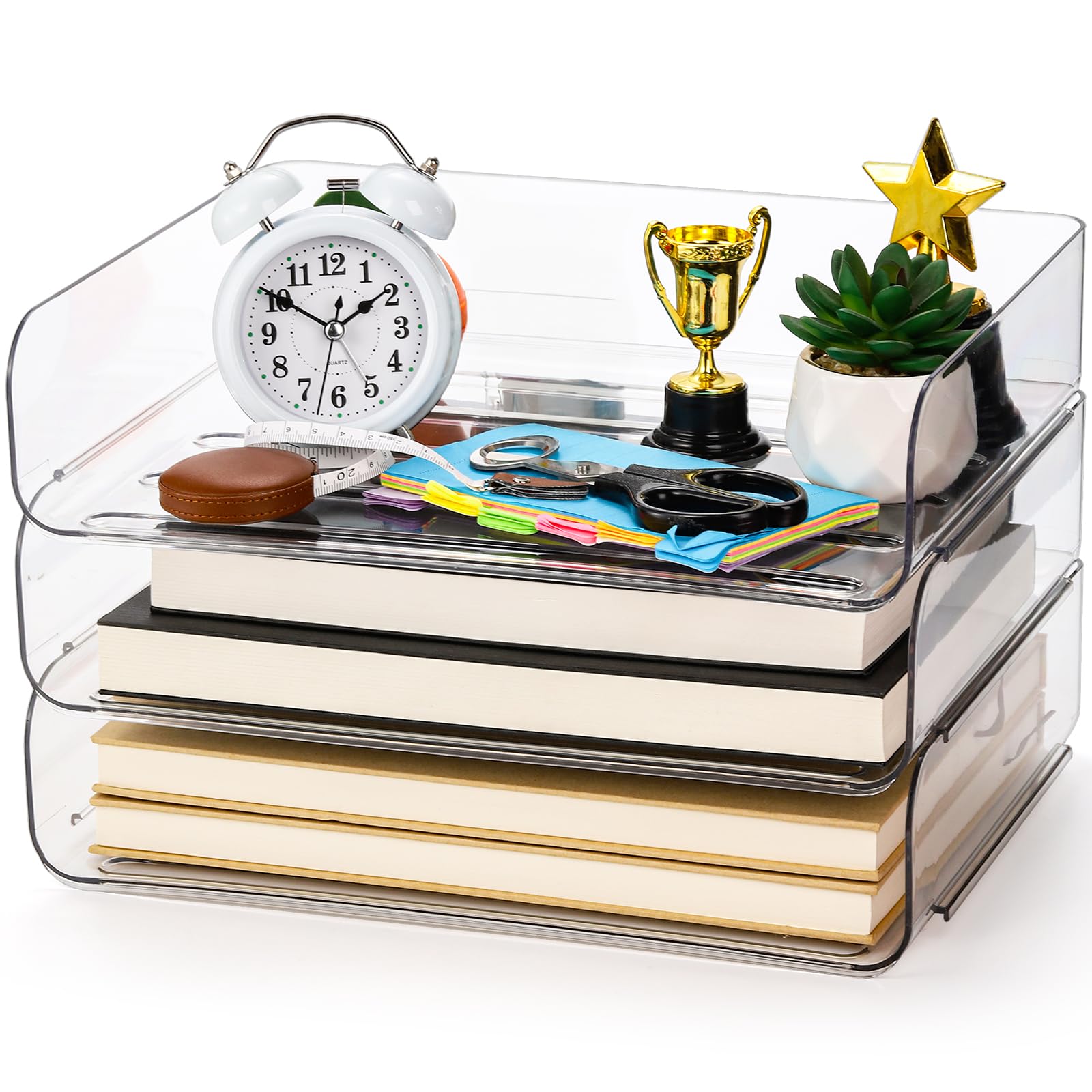 Snapklik.com : 3 Pack Stackable Paper Trays, Clear PET Desk Letter Tray ...