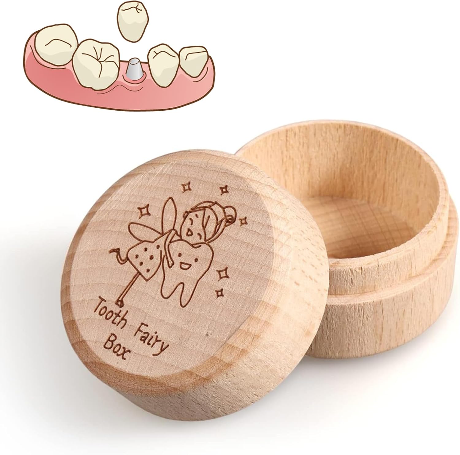 1 PCS Tooth Fairy Box For Baby Tooth Storage Box,Wooden Tooth Fairy ...