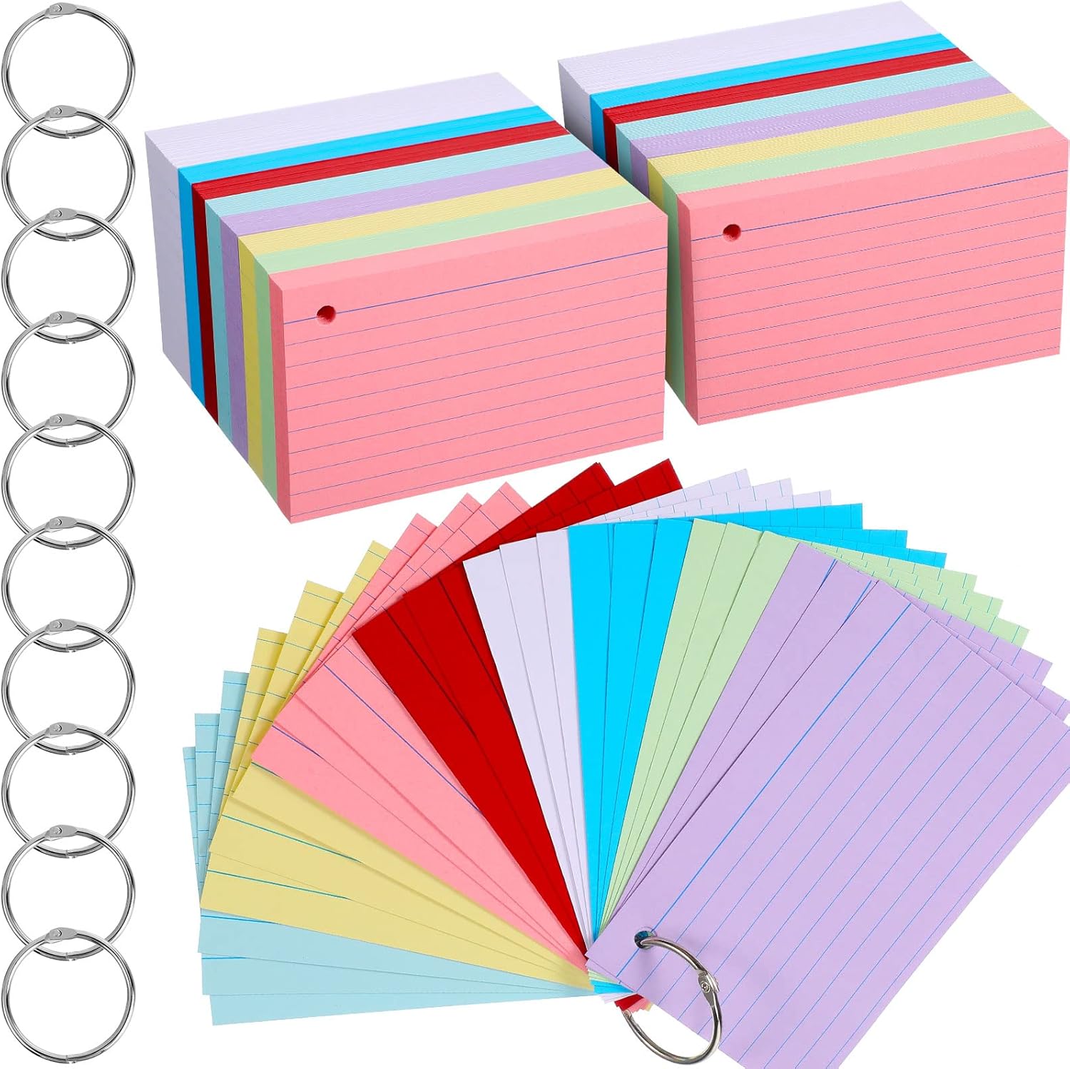Amazon.com : Yexiya 2000 Pcs Index Cards 3 x 5 with Ring Lined, Flash ...
