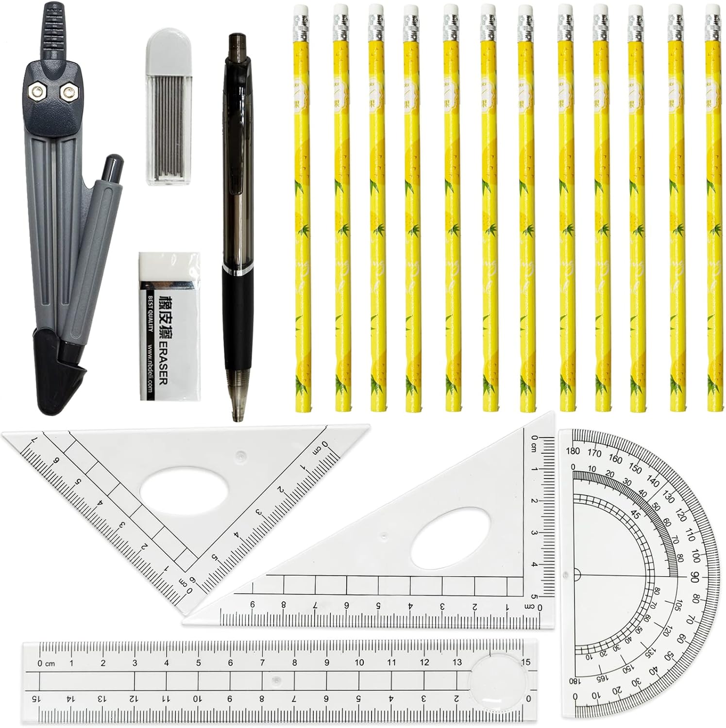 11 Pcs Maths Set, Geometry Protractor and Compass Set, Study, Drawing ...