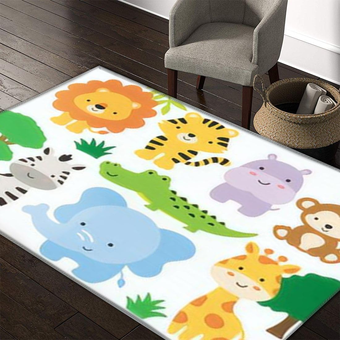 Amazon.com: Area Rug Jungle Animals Including a Lion Tiger Hippo Monkey ...