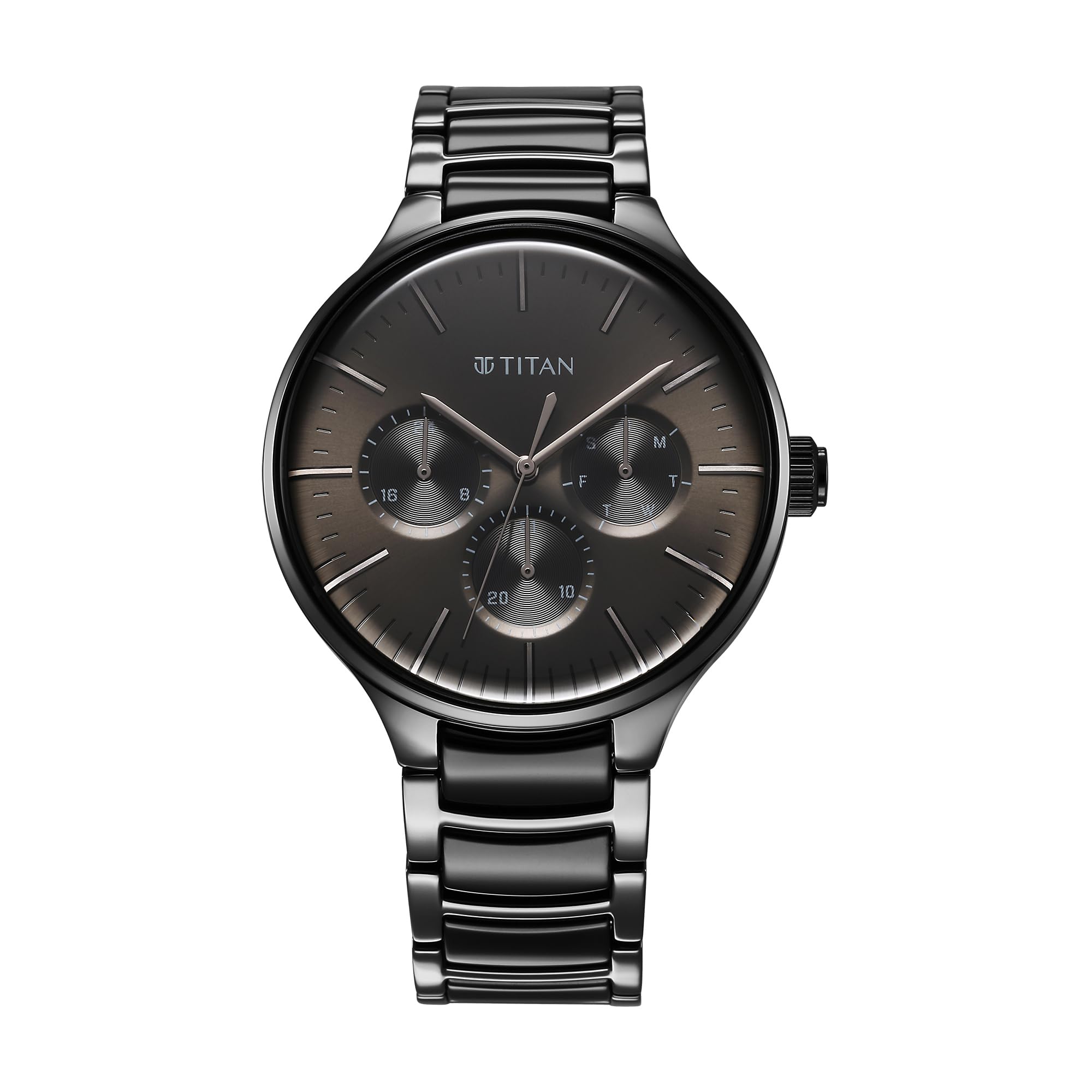 Buy Titan Ceramic Fusion Quartz Multifunction Black Dial with Two Toned ...