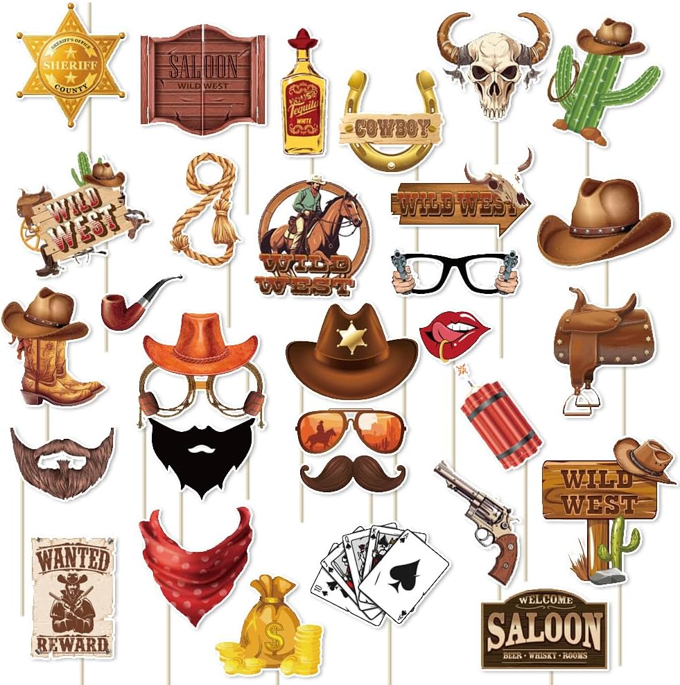 Amazon.com: Western Cowboy Cowgirl Photo Booth Props,30 Pieces Wild ...