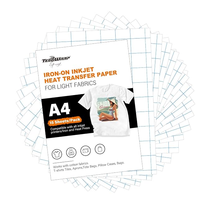 TECKWRAP Inkjet Printable Iron-On T-Shirt HTV Heat Transfer Paper for ...