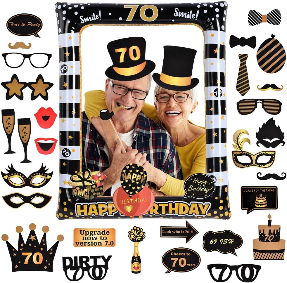 Flintronic 70th Birthday Inflatable Frame, Photo Booth Props，Black Gold ...