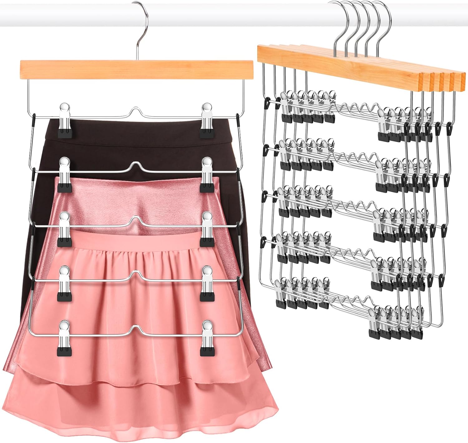 Amazon.com: DOIOWN Skirt Hangers Space Saving - 6 Pack Beechwood Skirt ...