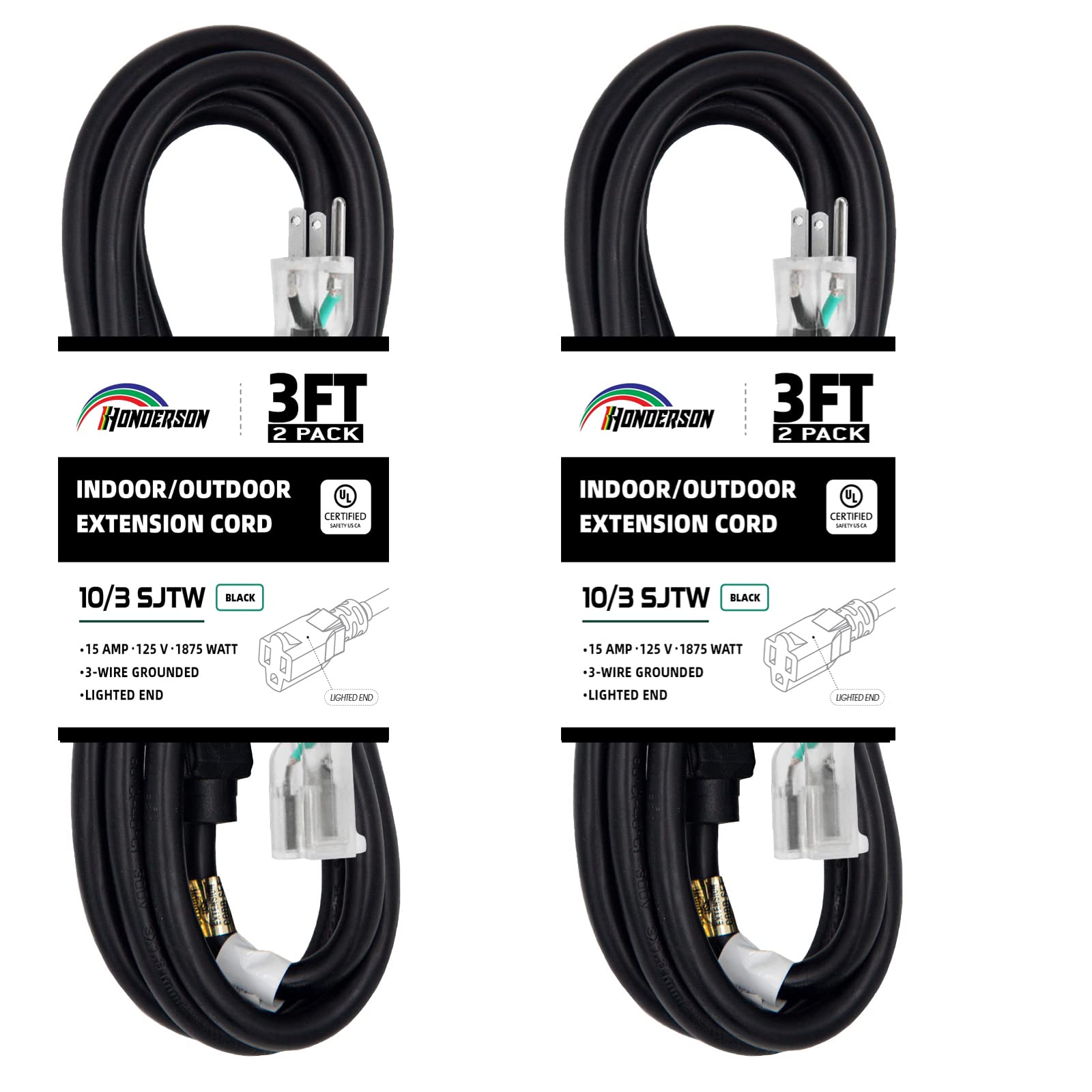 Snapklik.com : HONDERSON 2 Pack 3FT Lighted Outdoor Extension Cord - 10 ...