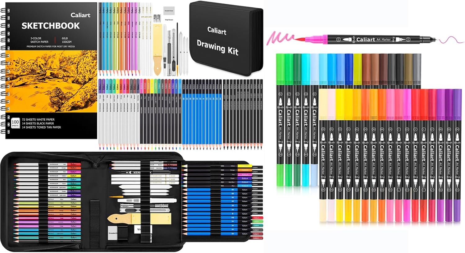 Amazon.com : Caliart 176PCS Art Supplies Sketching Kit, 34 Double Tip ...