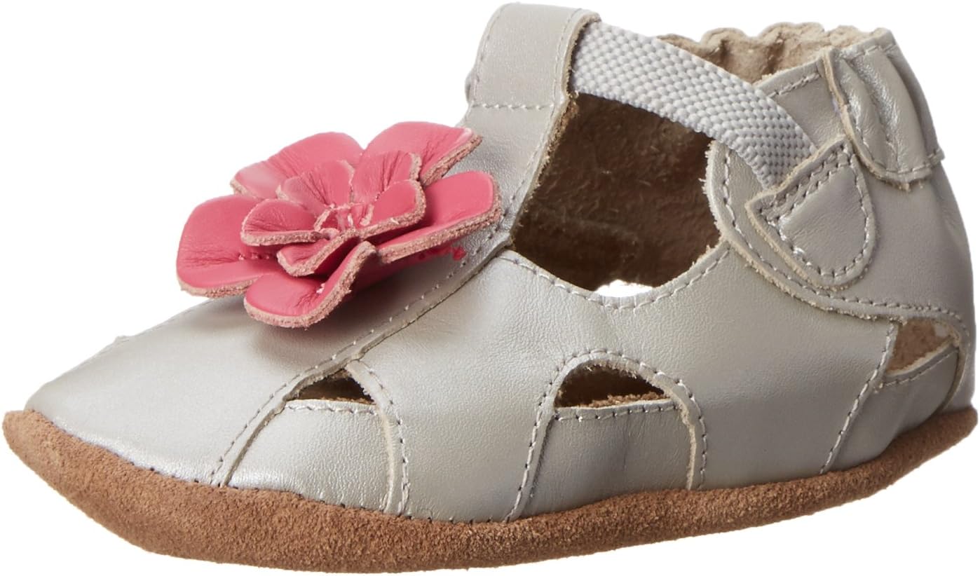 Amazon.com | Robeez Pretty Pansy Flat (Infant), Metallic/Silver, 0-6 ...