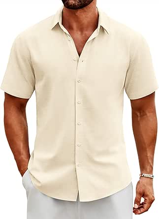 Amazon.com: COOFANDY Men's Button Down Shirts Short Sleeve Casual Cotton Shirts Summer Beach ...