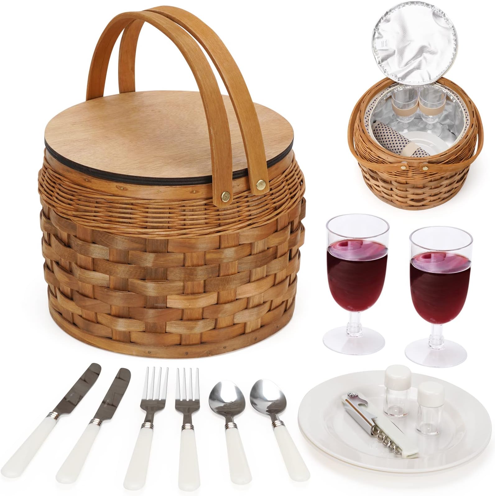 Amazon.com: Picnic Basket Bag Set, 2 Person Insulated Tote with Cooler ...
