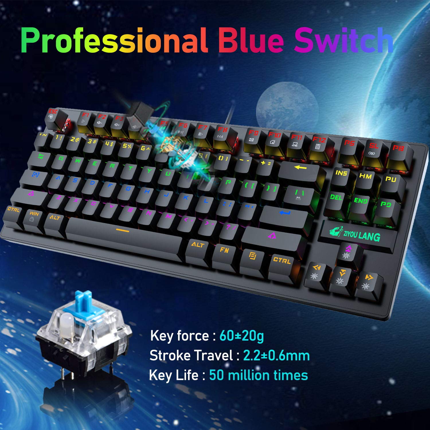 Snapklik.com : Mechanical Gaming Keyboard Blue Switch Mini 82 Keys ...