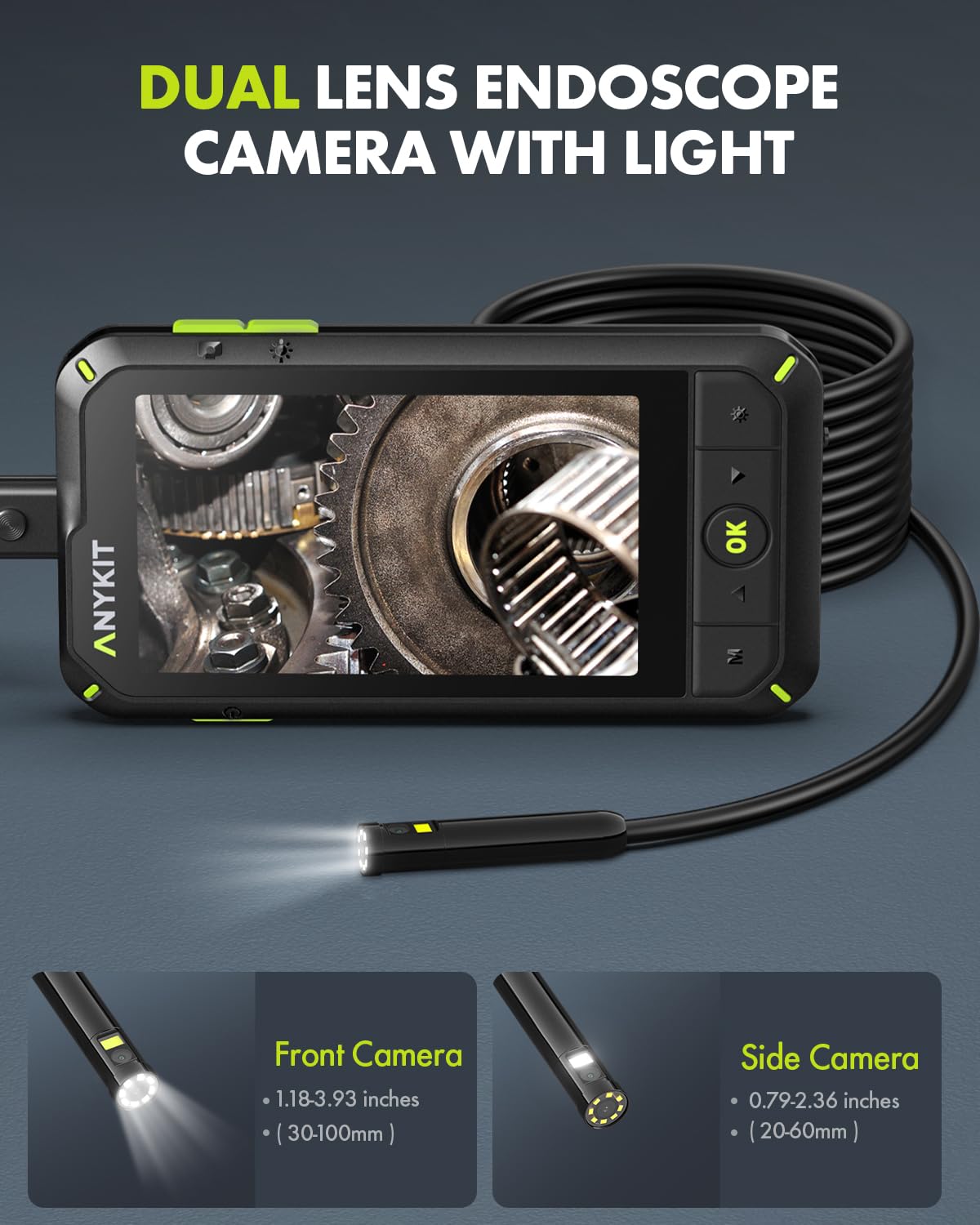Snapklik.com : Anykit Dual Lens Borescope,1080P Industrial Endoscope