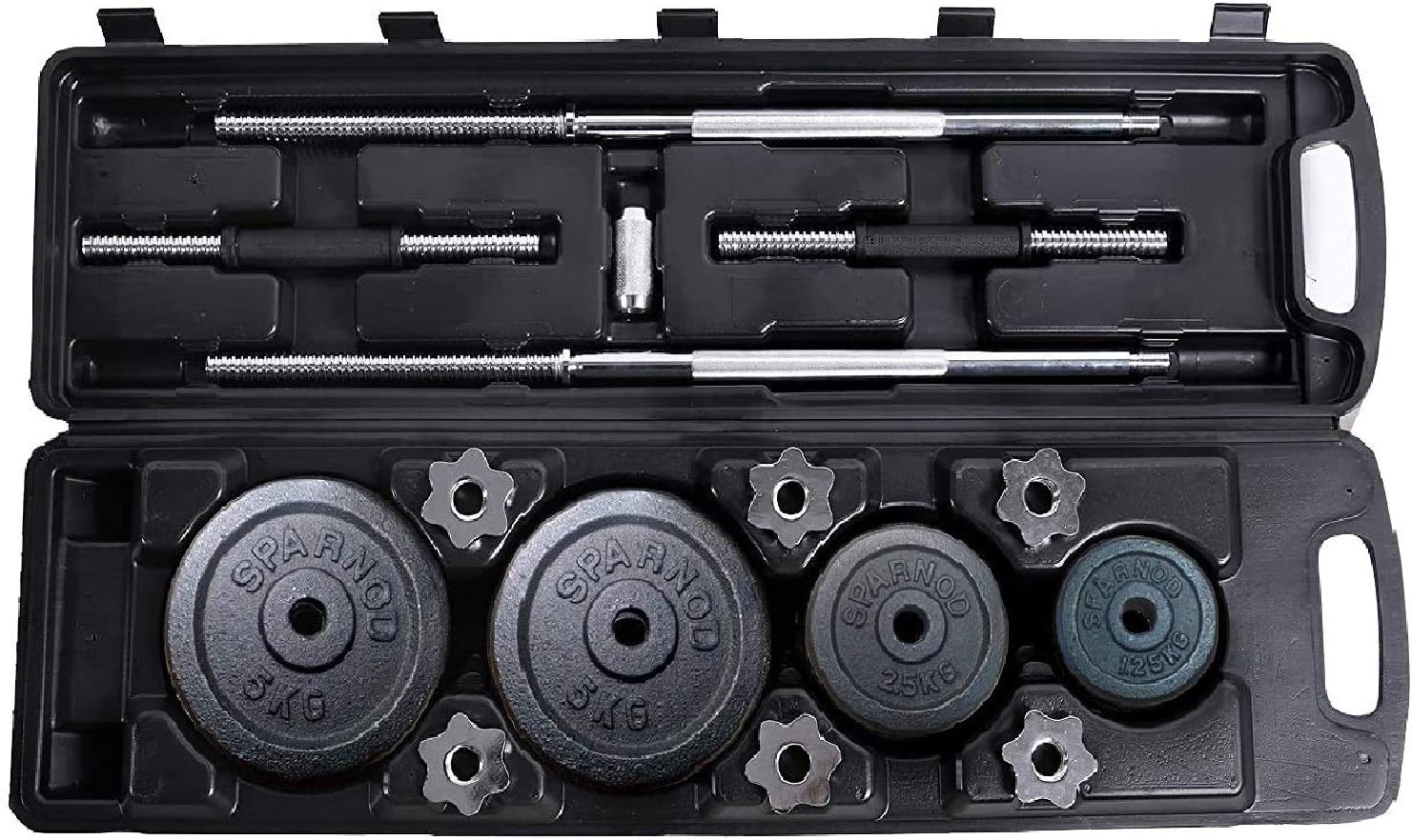 Sparnod Fitness 50kg Adjustable Dumbbell & Barbell Weight Set Set with ...