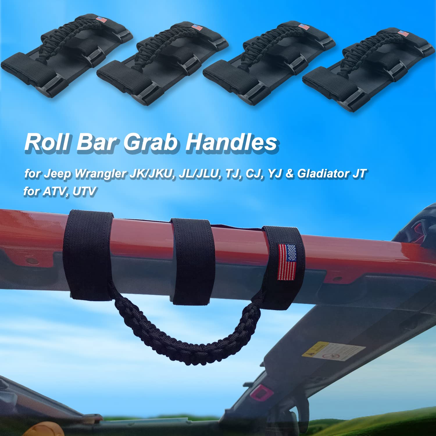 Snapklik.com : KOHUIPU Premium Paracord Roll Bar Grab Handles For Jeep ...