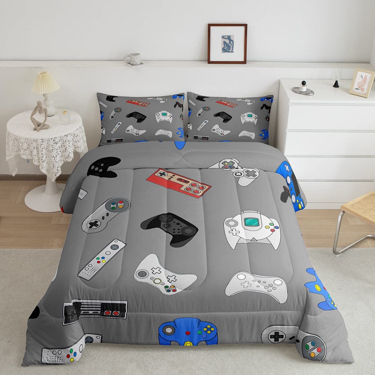 Amazon.com: Feelyou Video Game Comforter Set Console Gamer Gray Bedding ...