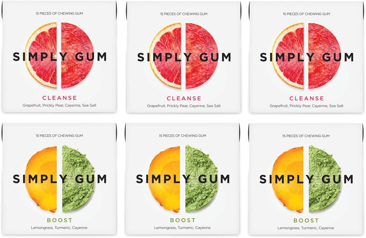 Simply Gum | Variety Pack - Boost & Cleanse | Pack of Six (90 Pieces ...