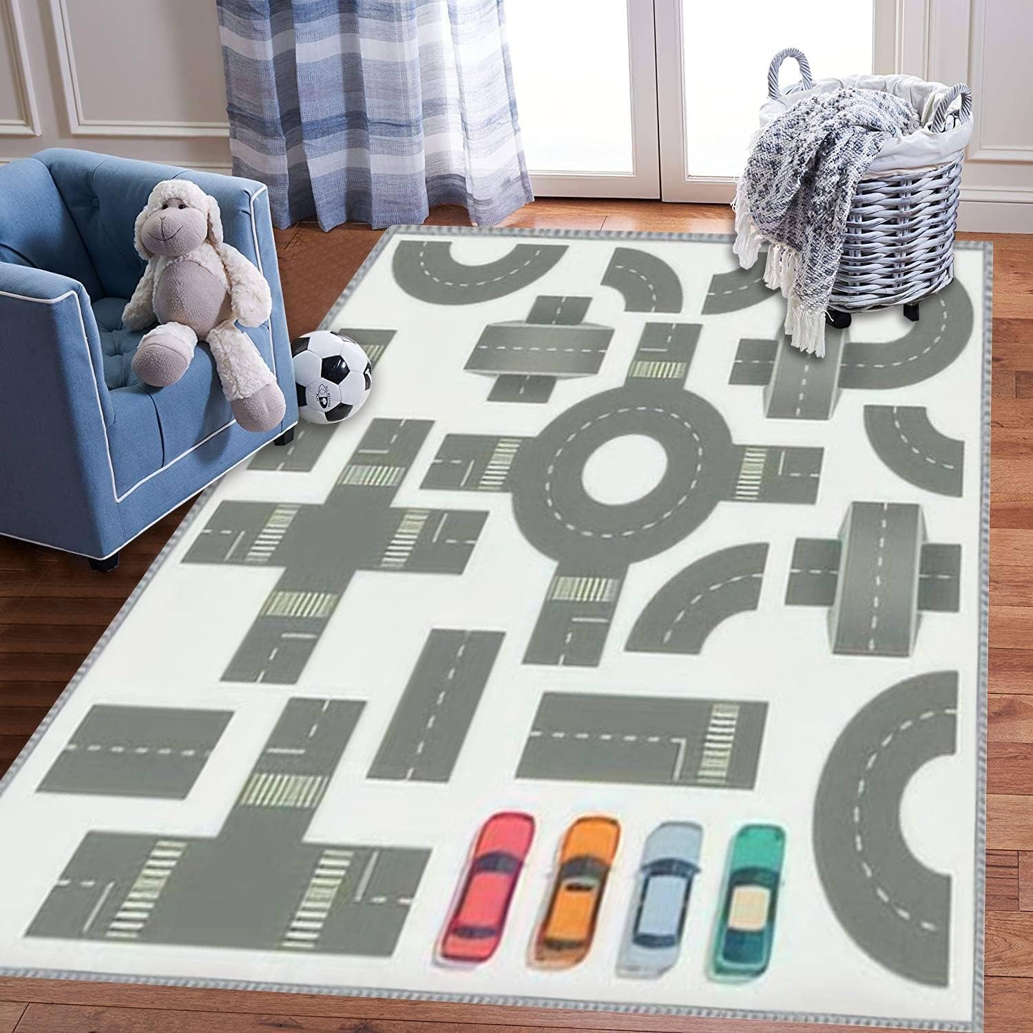 Amazon.com: Kids Play Area Rugs Highway Road Construction map top View ...