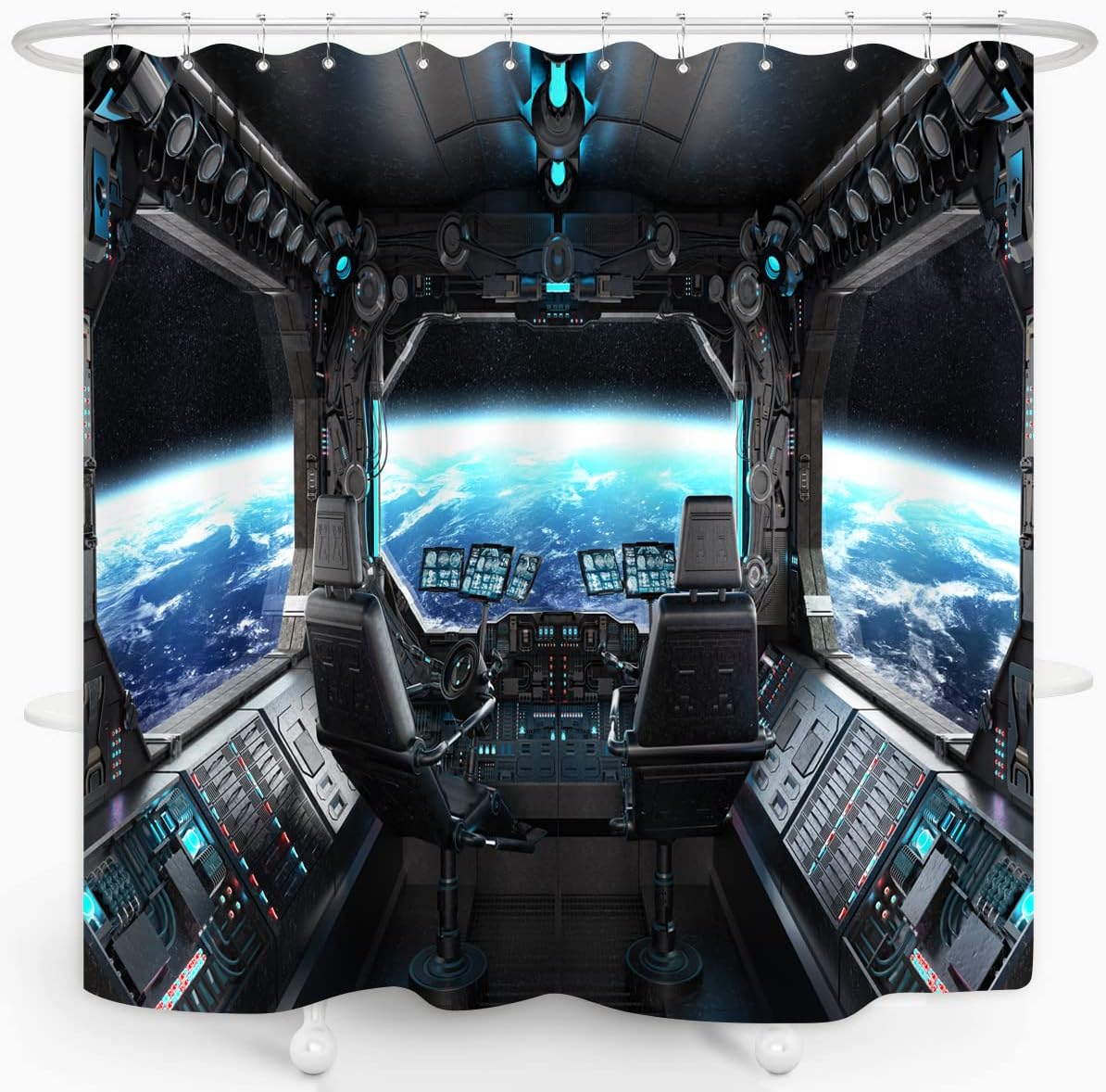 Amazon.com: ZXMBF Spaceship Interior Shower Curtain Planet Earth Galaxy ...