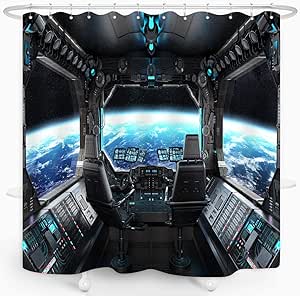 Amazon.com: ZXMBF Spaceship Interior Shower Curtain Planet Earth Galaxy ...