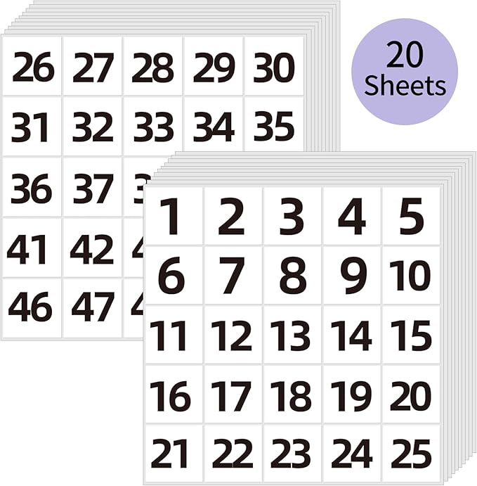 Amazon.com : STARLIBOO White Consecutive Number Stickers 1-50, 2 inch ...