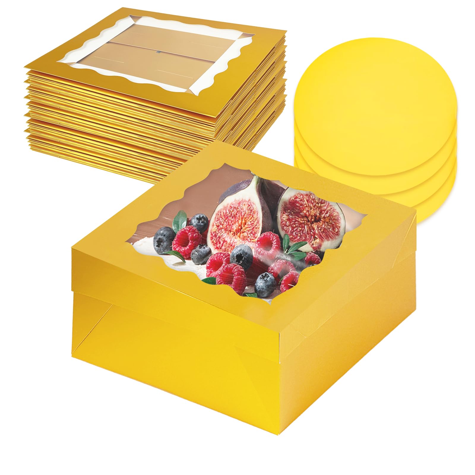 Amazon.com: qiqee 12x12x6 Cake Box, 18 Sets Gold Cake Box with Window ...