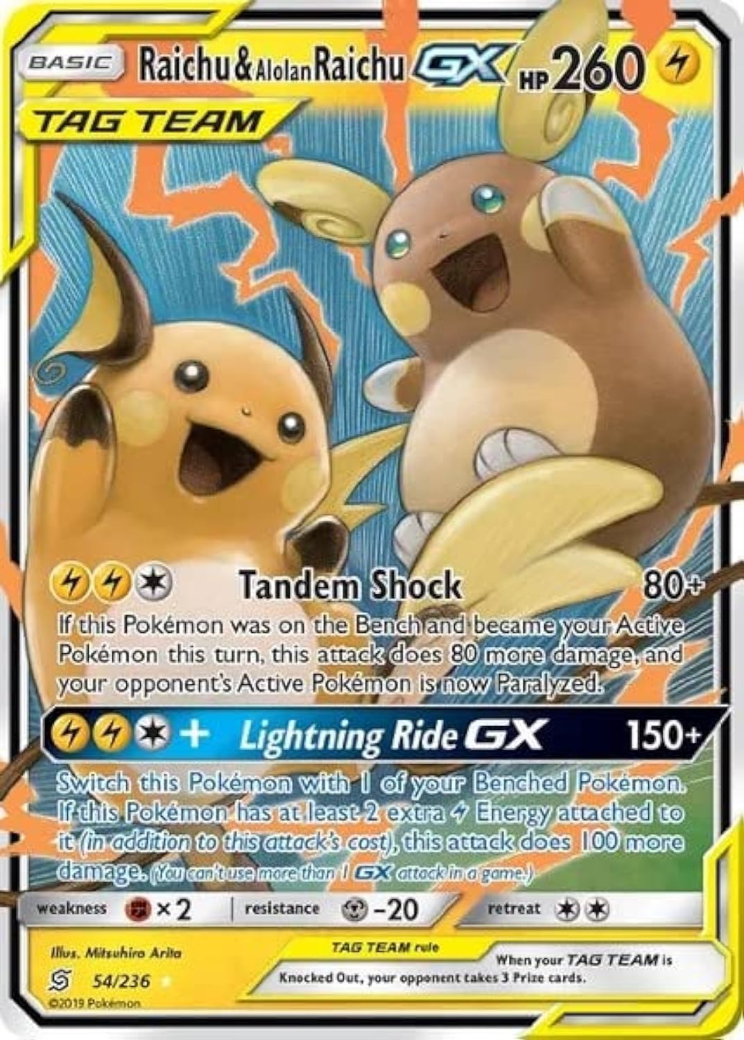 Amazon.com: Pokemon - Raichu & Alolan Raichu GX - 54/236 - Unified ...