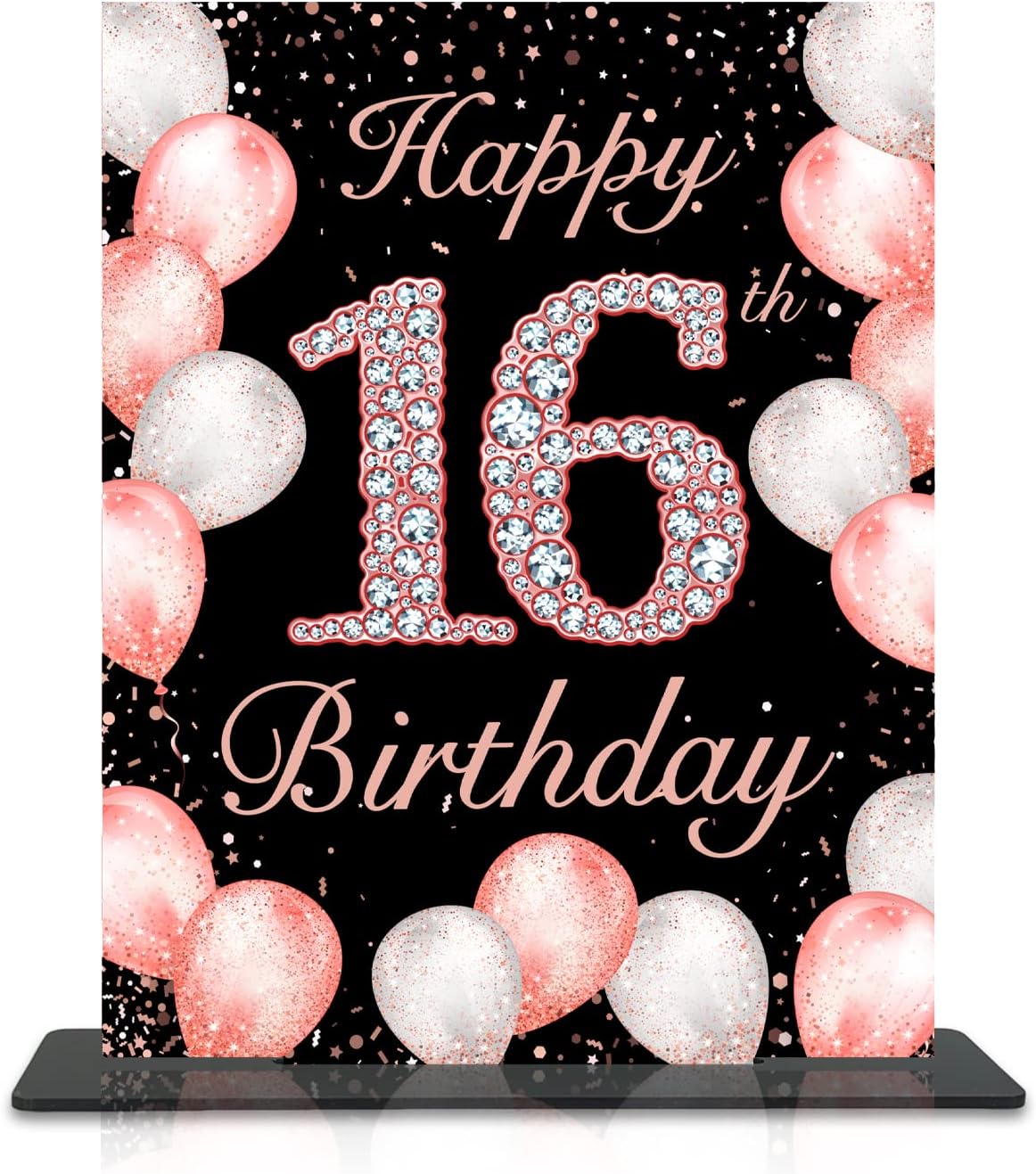 Amazon.com: Happy 16th Birthday Pink & White Balloon Acrylic Table ...