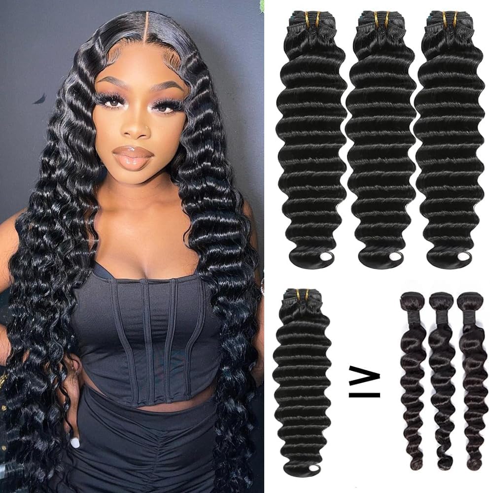 Amazon.com : Bundles Human Hair Deep Wave Bundles 28 Inch Hair Bundles ...