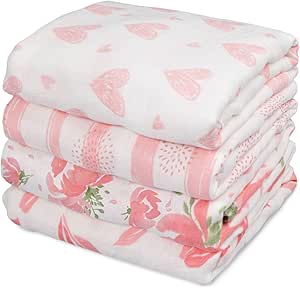 Amazon.com: GLLQUEN BABY Muslin Swaddle Blankets 4-Pack Breathable ...